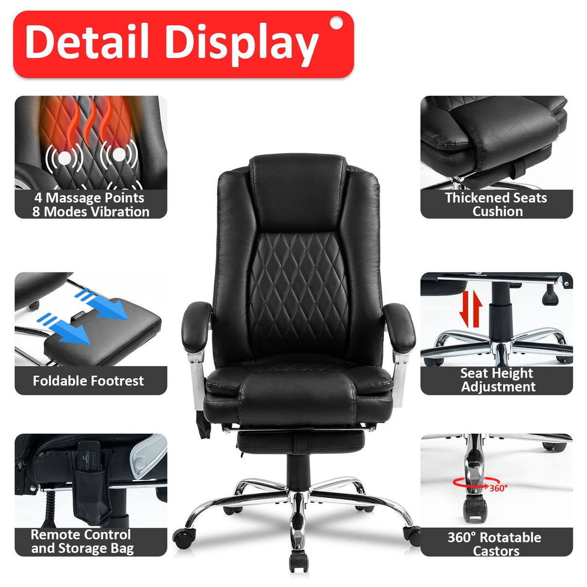 400lbs Big and Tall high Back Executive PU Leather Office Chair Heavy ...
